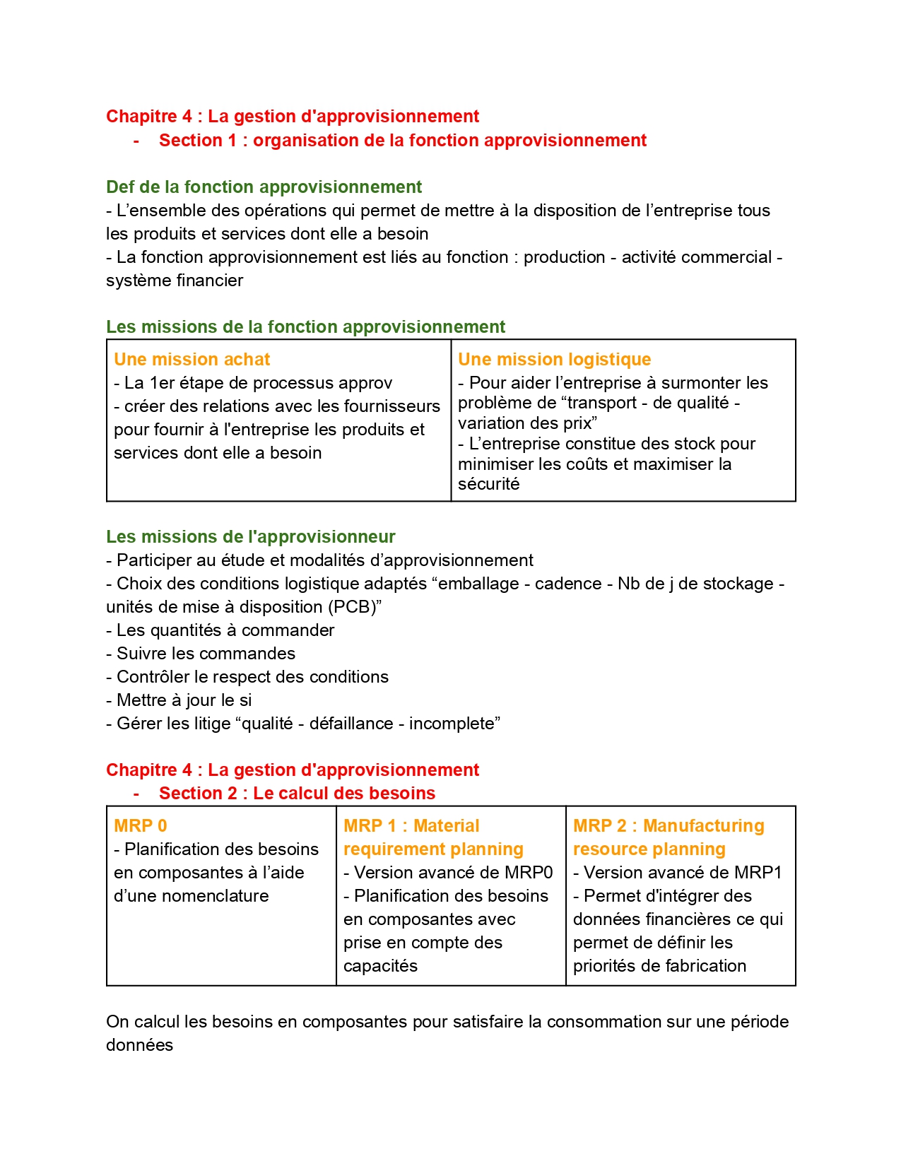 Logistique d'approvisionnement résumé du cours PDF | | | Semistre.com